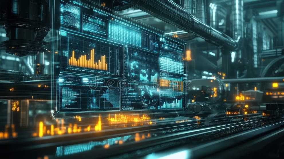 Futuristic Industrial Environment Showing Digital Display with ...