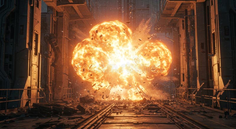 Futuristic Industrial Explosion Debris a Massive Explosion in a ...
