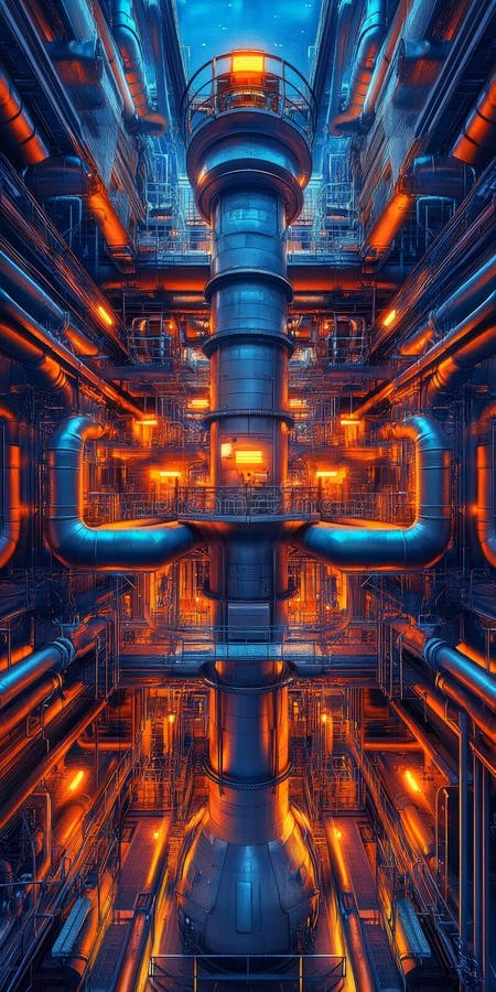 Futuristic Industrial Facility Blue and Orange Architecture ...