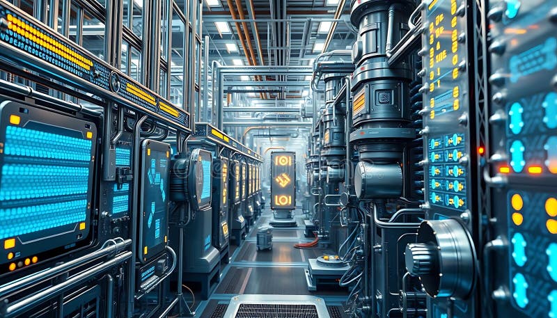 Futuristic Industrial Facility Complex with Advanced Technology and Machinery Stock Illustration ...