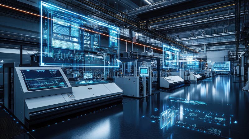Futuristic Industrial Factory with Digital Interfaces and Advanced ...
