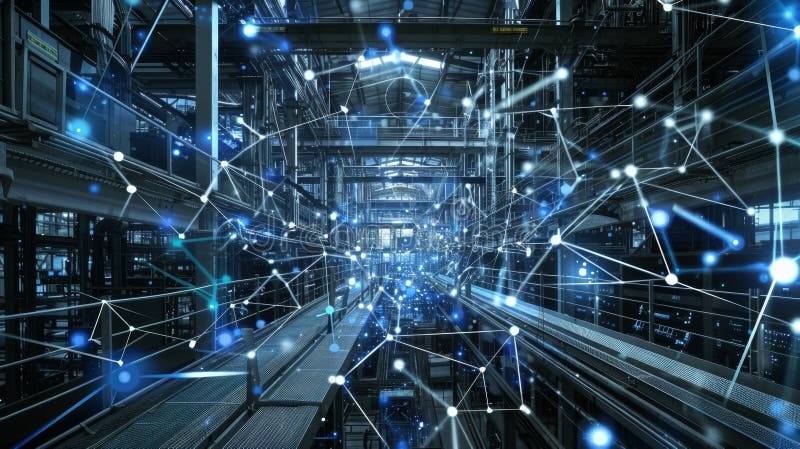 Futuristic Industrial Factory Interior with Network Connectivity Stock ...