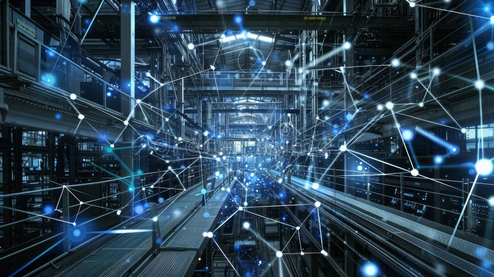 Futuristic Industrial Factory Interior with Network Connectivity Stock ...