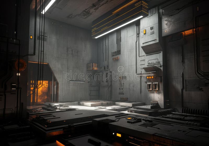 Futuristic Industrial Interior with Illuminated Walls and High-tech ...