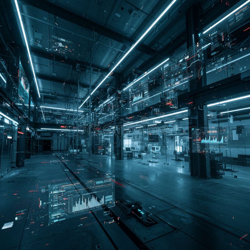 Futuristic Industrial Interior with a Spacious, High-ceilinged ...