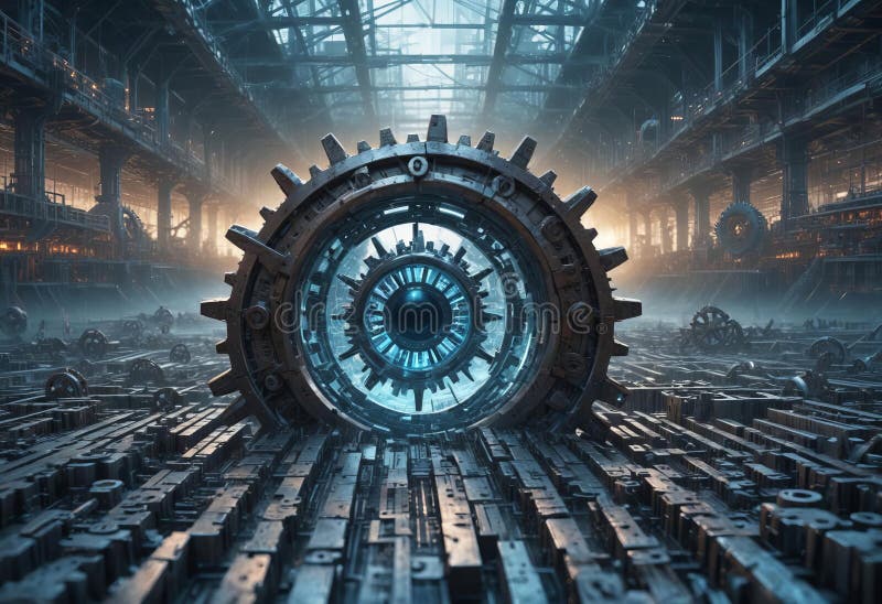 A Futuristic Industrial Landscape with Interlocking Cogs and Gears ...
