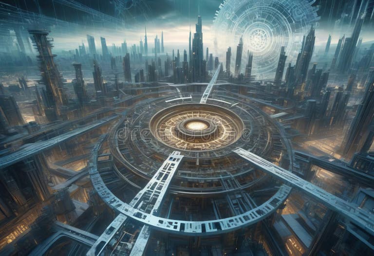 A Futuristic Industrial Landscape with Interlocking Cogs and Gears ...