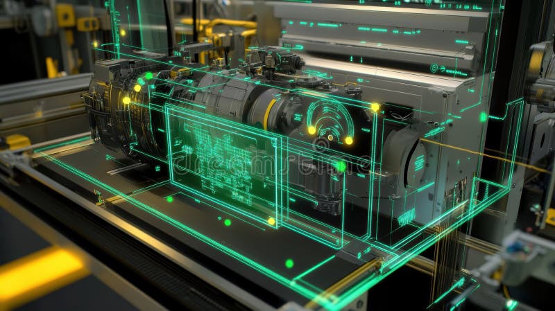 Futuristic Industrial Machine Analyzing with Holographic Augmented ...