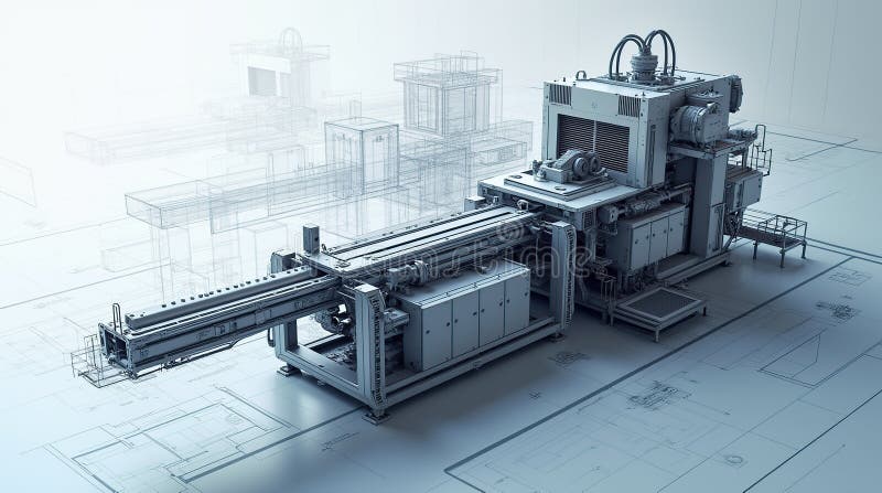 Futuristic Industrial Machine Blueprint Rendering with Detailed 3D ...