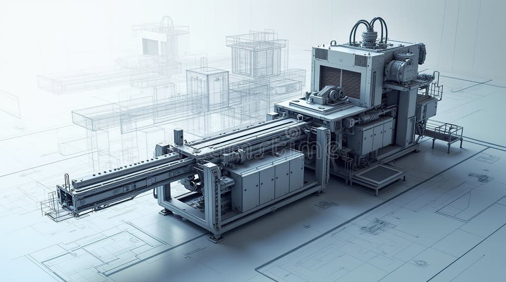 Futuristic Industrial Machine Blueprint Rendering with Detailed 3D ...