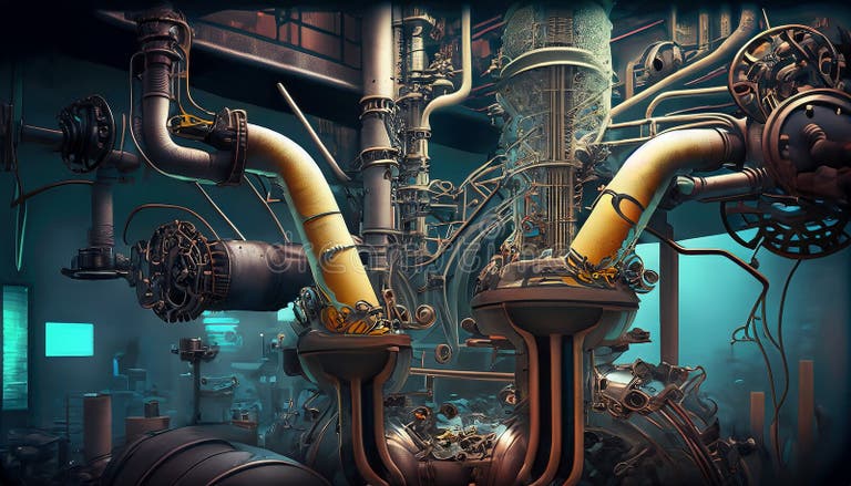 Futuristic Industrial Machine with Complex Pipes and Mechanical ...