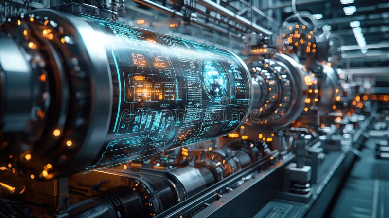 Futuristic Industrial Machine with Digital Display in High-tech Factory ...