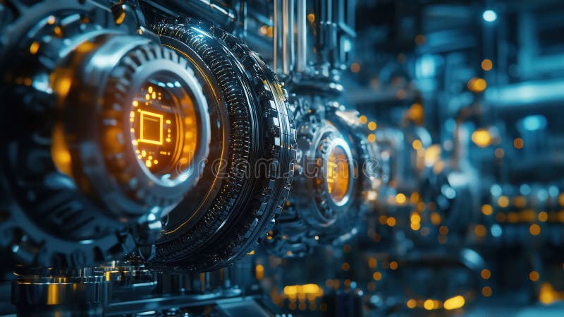 Futuristic Industrial Machine Glowing Circuits Metallic Components Stock Photos - Free & Royalty ...
