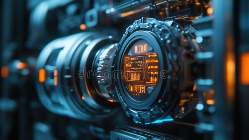 Futuristic Industrial Machine Operating with Digital Display Showing ...