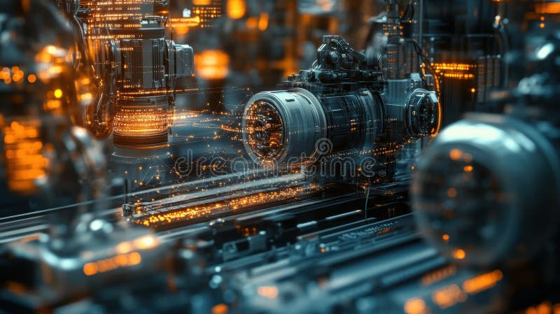 Futuristic Industrial Machinery Operating with Network Connections and ...