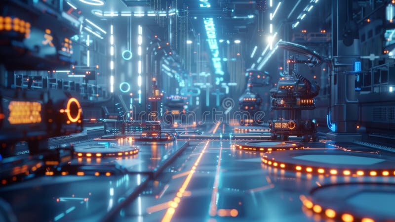 Futuristic Industrial Interior Glowing Machines Stock Photos - Free ...