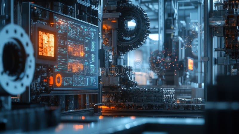 Futuristic Industrial Robot Arm Operating in Automated Factory with ...