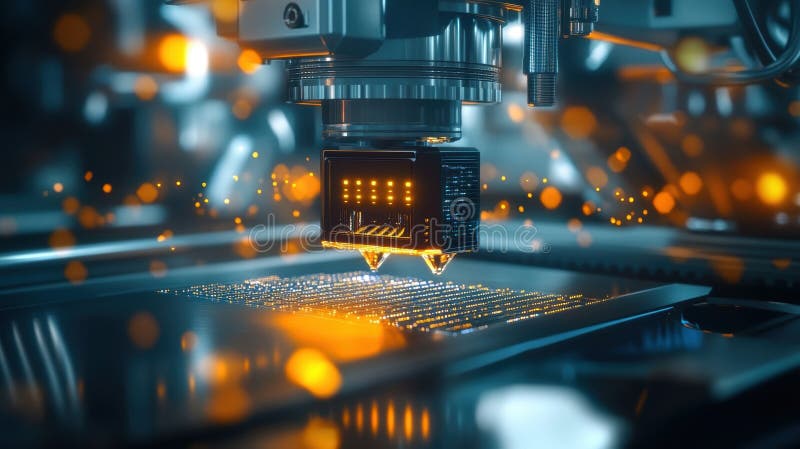 Futuristic Industrial Robot Arm Performing Laser Engraving on Metal ...