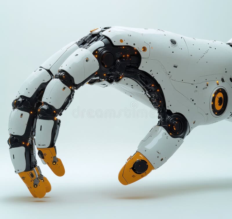 Futuristic Industrial Robot Arm in Side View on White Background Stock ...