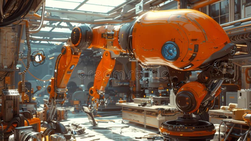 Futuristic Industrial Robotic Arm in a Workshop - Generative Ai Stock ...