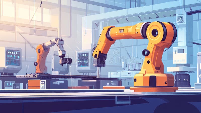 Futuristic Industrial Robots in an Advanced Manufacturing Facility ...