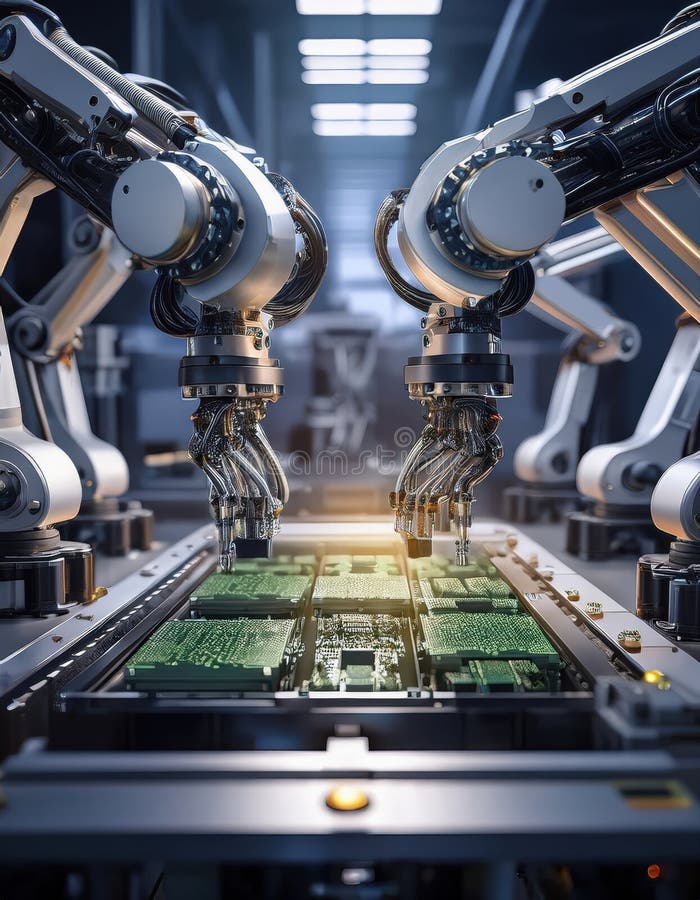 Futuristic Industrial Robots Developing Advanced Technology Stock Photo ...