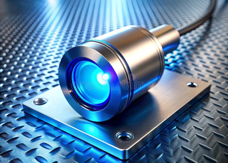 Futuristic Industrial Sensor Illuminates Sleek Metal Surface Advanced ...