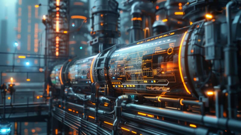 Futuristic Industrial Setting with a Transparent Digital Interface ...