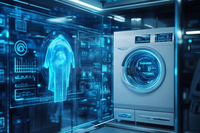 Futuristic Industrial Washing Machine in High Tech Closet with Digital ...