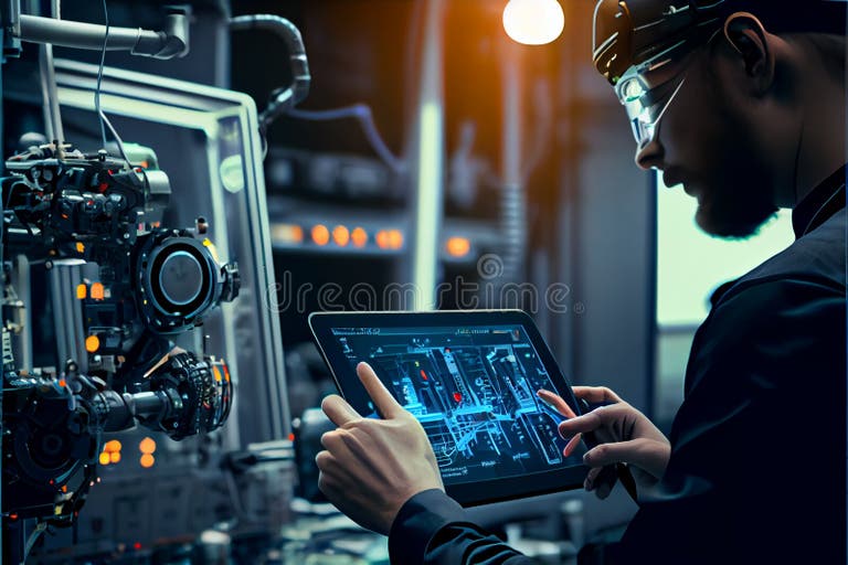 Futuristic Industry Technology Concept, Robotic Process Automation Engineer for Smart Factory ...