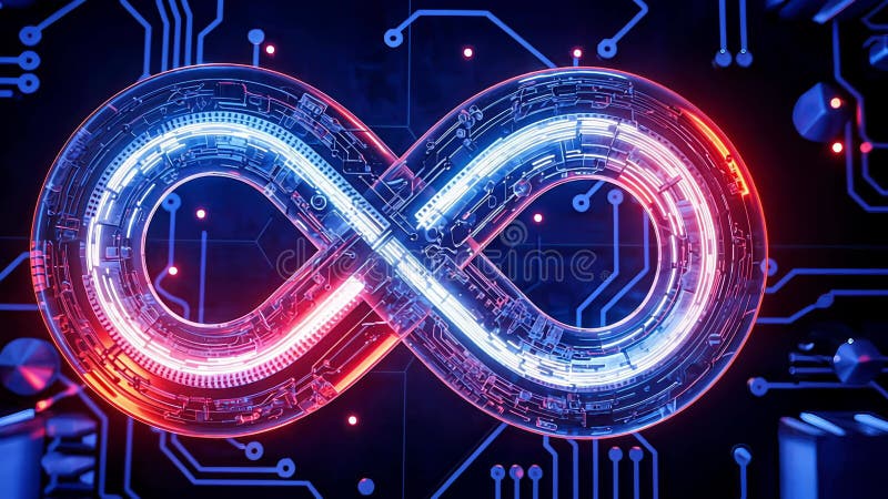 Futuristic Infinite Loop with Neon Lights on Tech Circuit Background ...