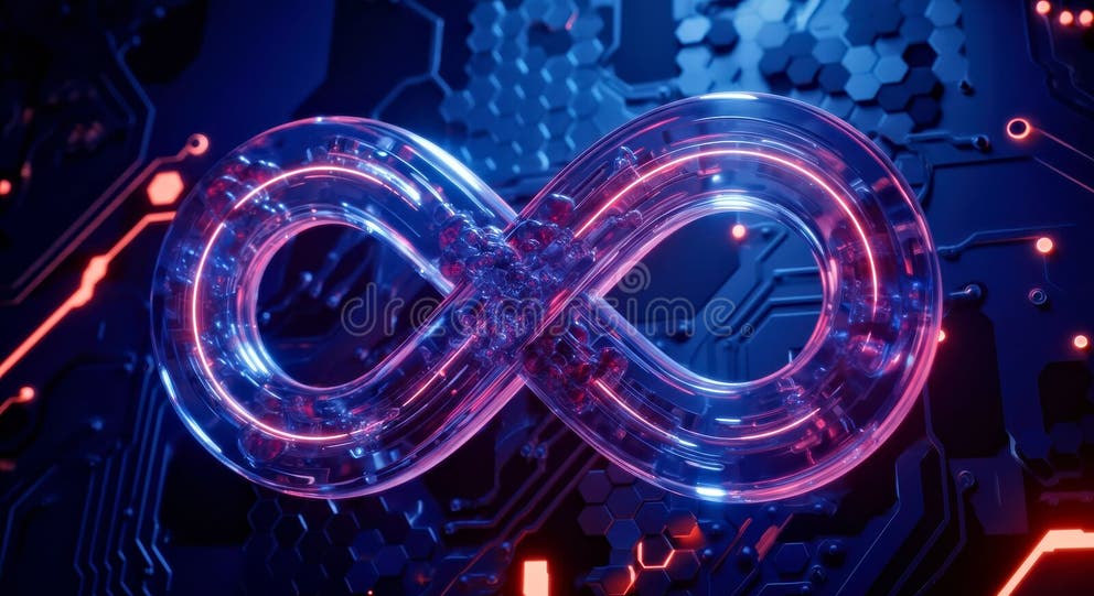 Futuristic Infinite Loop with Neon Lights on Tech Circuit Background ...