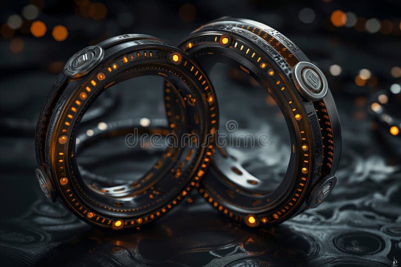 Futuristic Infinity Rings with Glowing Elements Stock Photo - Image of ...