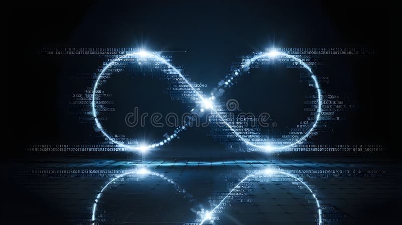 Futuristic Infinity Symbol with Digital Code and Glowing Light Stock ...