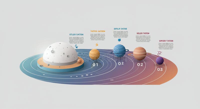 Futuristic Infographic Depicting a Stylized Solar System with Five ...