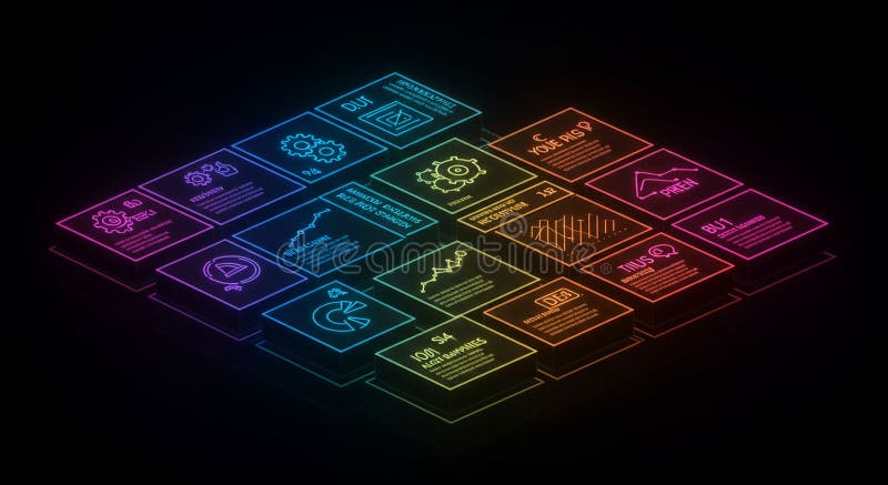 Futuristic Infographic with Neon-colored Rectangles Displaying Various ...