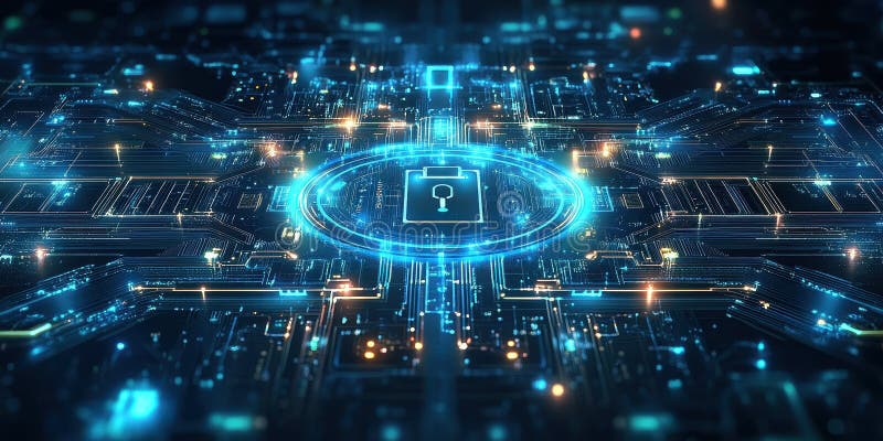 Futuristic Information Security Concept, Digital Lock, Glowing Circuits ...