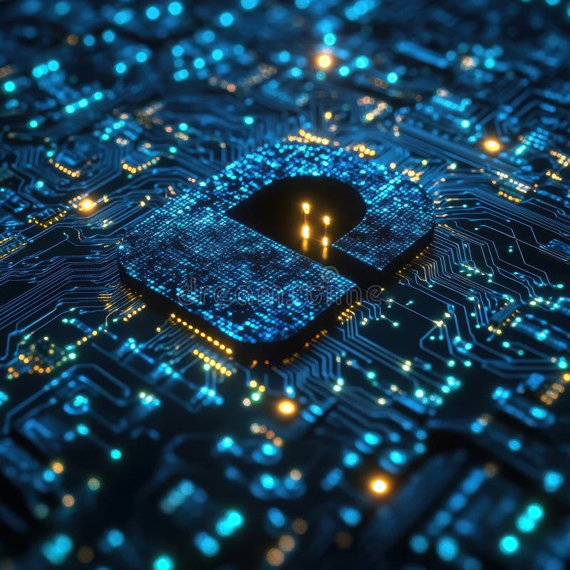 Futuristic Information Security Concept, Digital Lock, Glowing Circuits ...