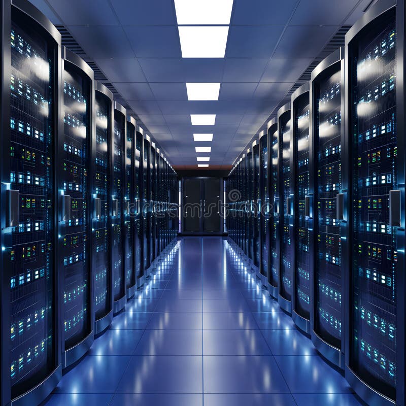 Futuristic Infrastructure Data Center Displays Network Servers in ...