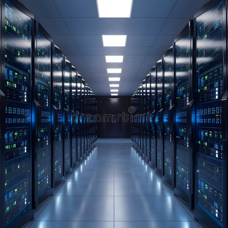 Futuristic Infrastructure Data Center Displays Network Servers in ...