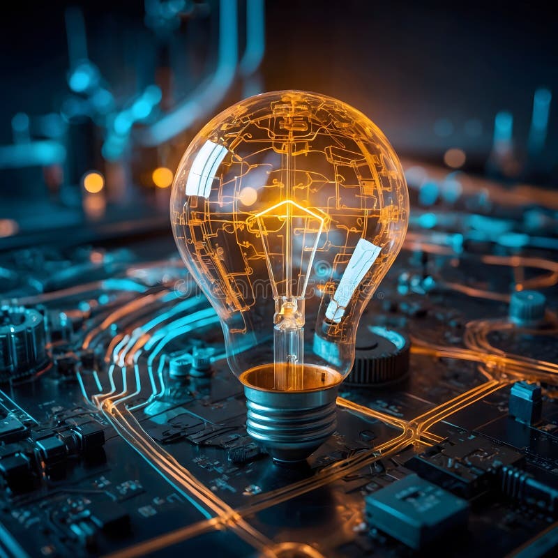 Futuristic Innovation with Glowing Light Bulb, Digital Gears, and Data ...