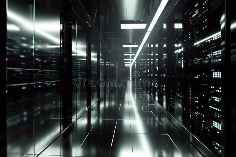 A Futuristic and Innovative Data Center Corridor Featuring a Sleek and ...