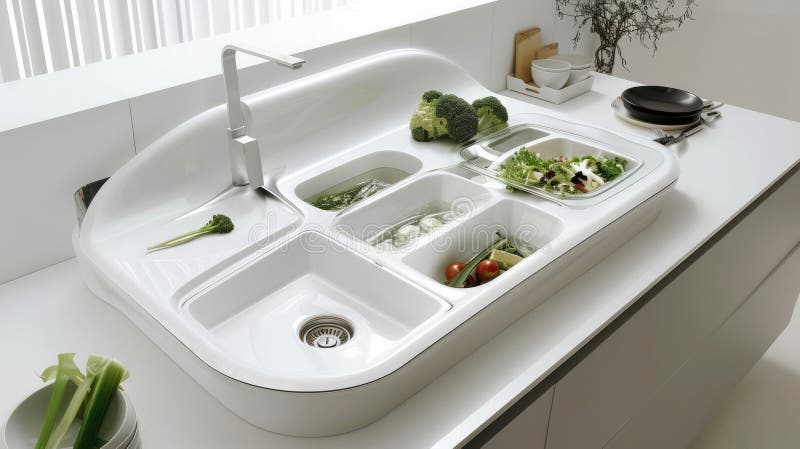 Futuristic Integrated Ceramic Kitchen Sink Stock Illustration ...