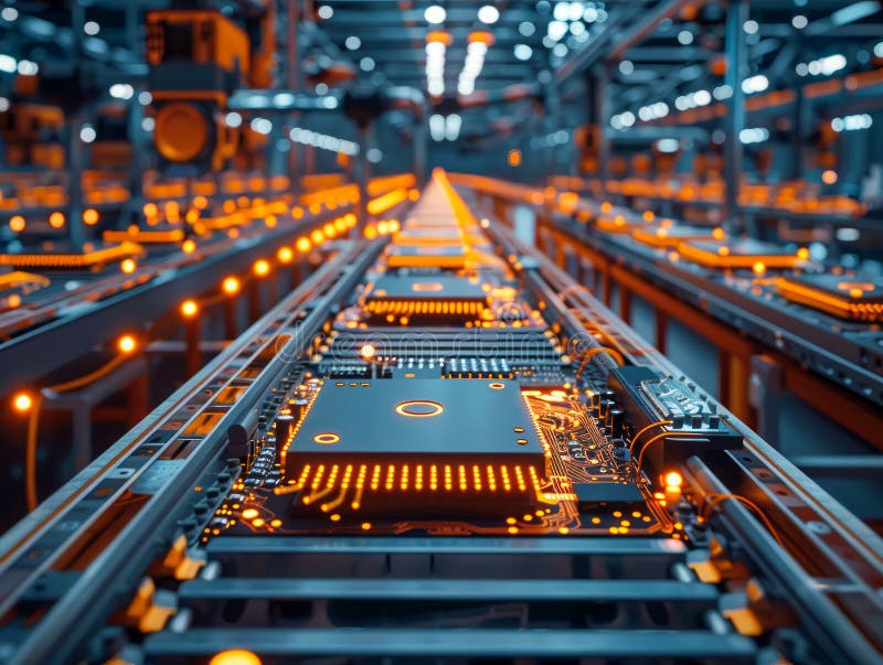 Futuristic Integrated Circuit, Central Processor Unit on Conveyor Belt ...