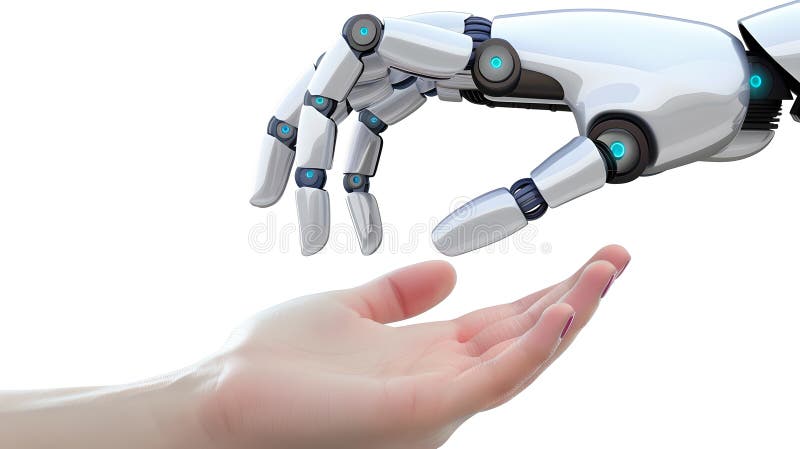 Futuristic Interaction, Human and Robot Hand about To Touch. Concept of ...