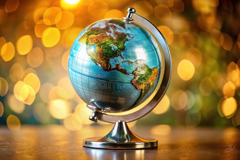 A Futuristic Interactive Chrome World Globe Representing Global Connectivity and Innovation in a ...