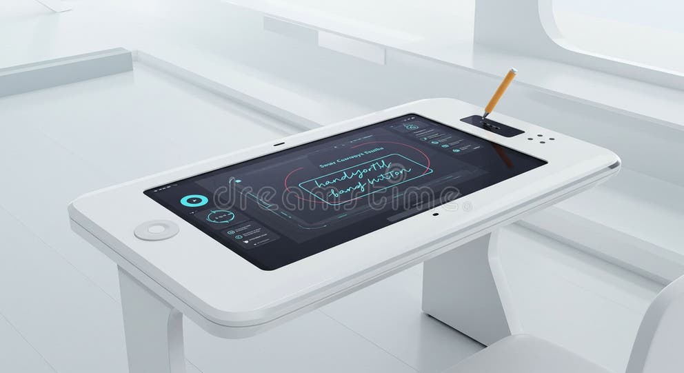 Futuristic Interactive Desk Featuring a Large Digital Touch Screen. the ...
