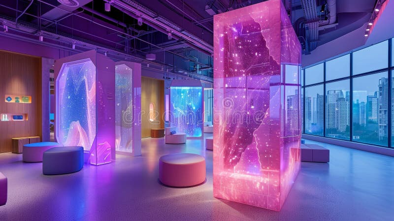 Futuristic Interactive Digital Art Installation in Modern Urban Gallery ...