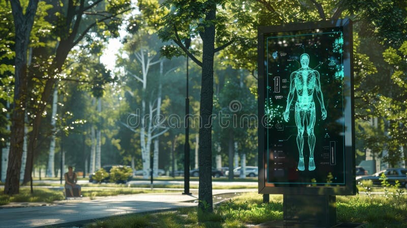 Futuristic Interactive Kiosk Showing Data in Modern Building Lobby ... Futuristic Interactive Kiosk Showing Data in Modern Building Lobby ...