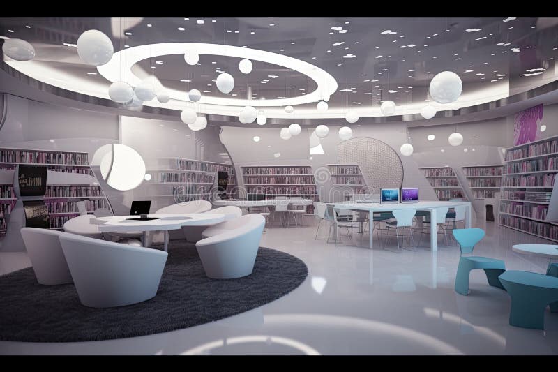 Futuristic Interactive Learning Space in Library. Generative AI. Stock ...
